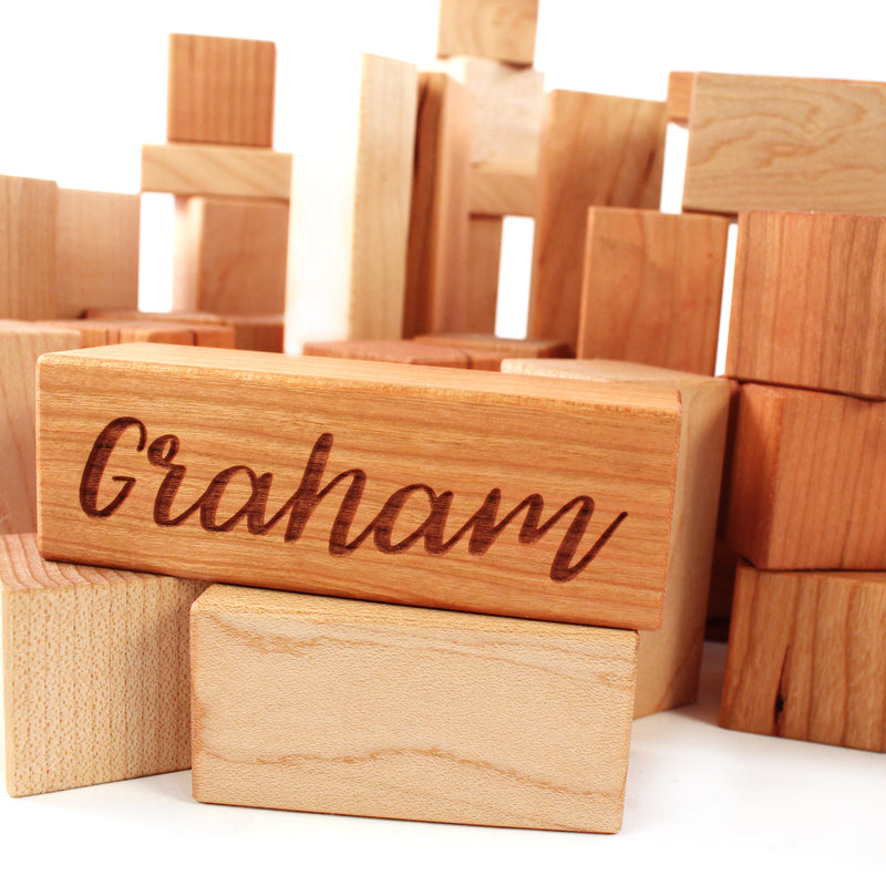 Wooden Building Blocks for Kids, 50-piece Hardwood Set, Made in USA ...