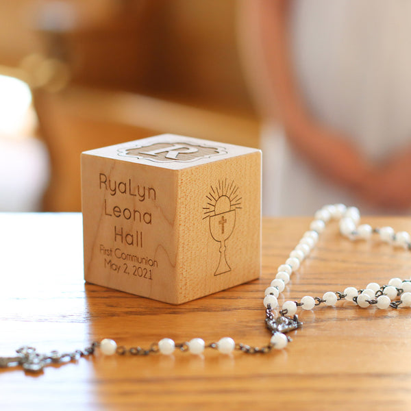 Personalized First Communion Gift Block - Smiling Tree