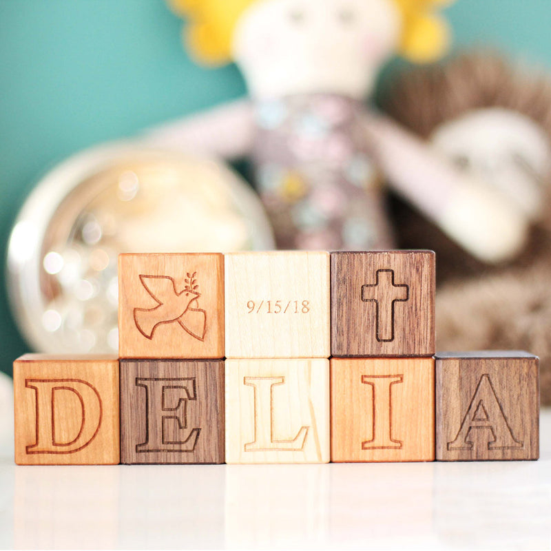 Baby Baptism Personalized Name Blocks - Smiling Tree