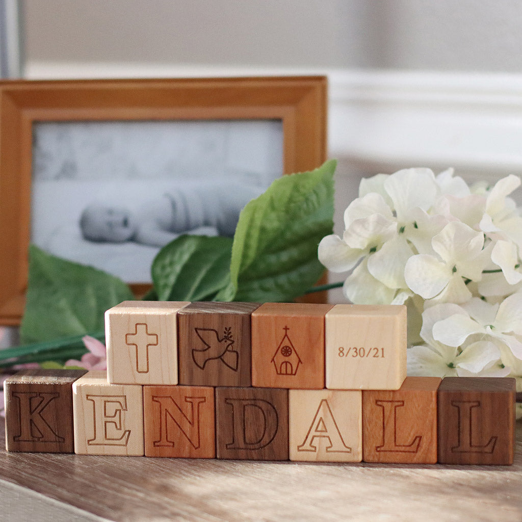 Baby Baptism Personalized Name Blocks - Smiling Tree