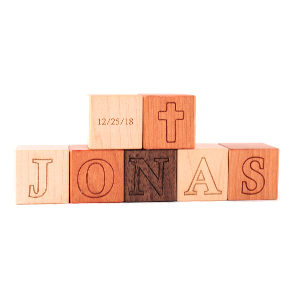 Baby Baptism Personalized Name Blocks - Smiling Tree